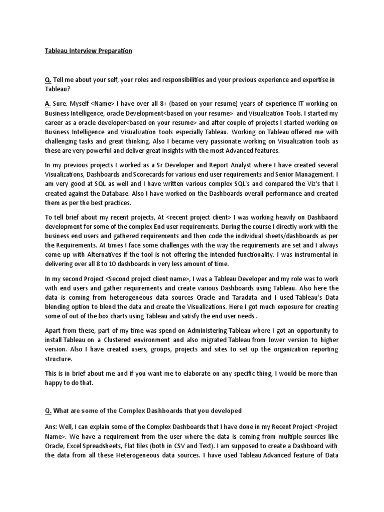 Tableau Interview Preparation: Q. What Are Some of The Complex ...