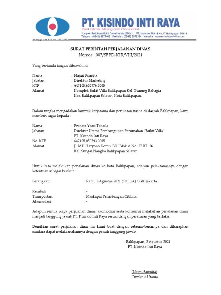 Surat Perintah Perjalanan Dinas (SPPD) | PDF