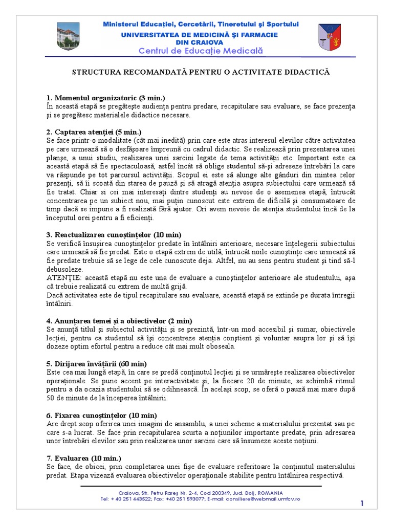 Structura Unei Activitati Didactice | PDF