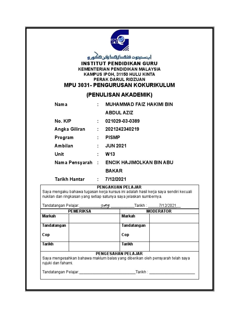 Faiz Hakimi-W13-Kertas Kerja Mpu3031 | PDF