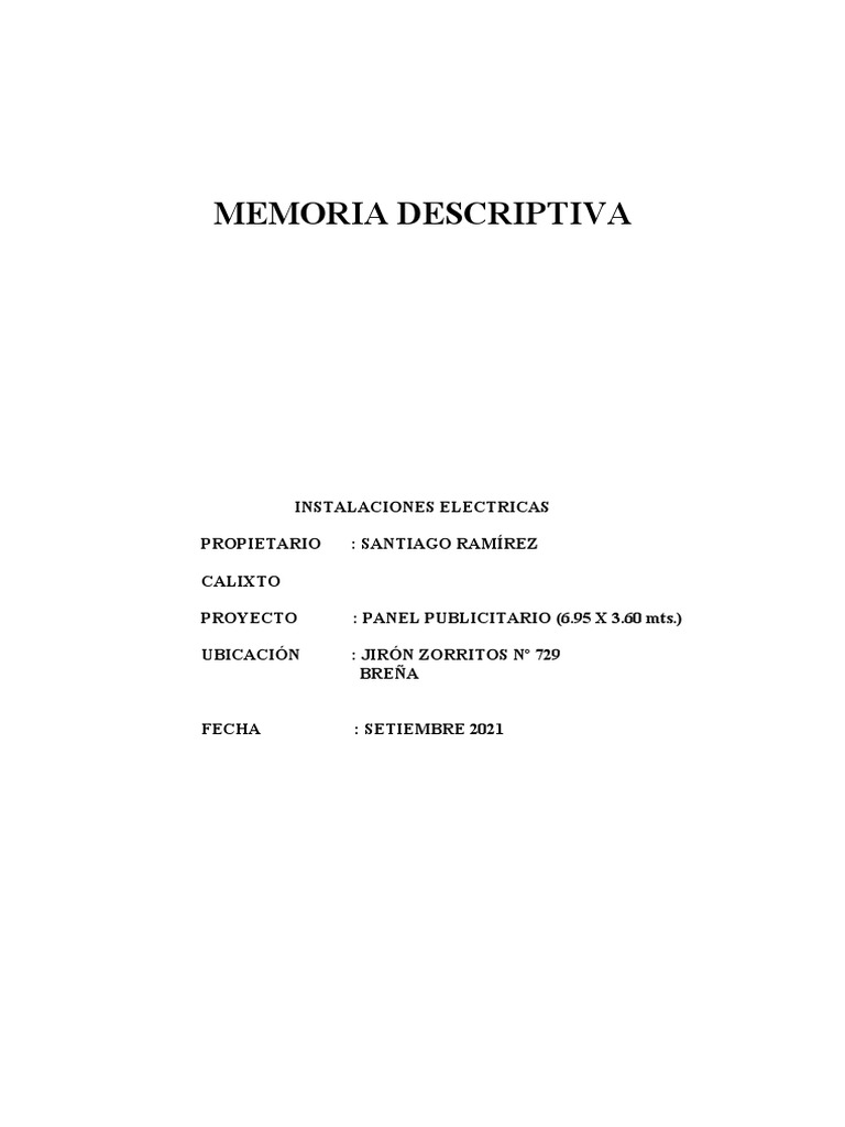 Memoria Descriptiva Electrica - Letrero Luminoso | PDF | Aislador (Electricidad) | Corriente ...