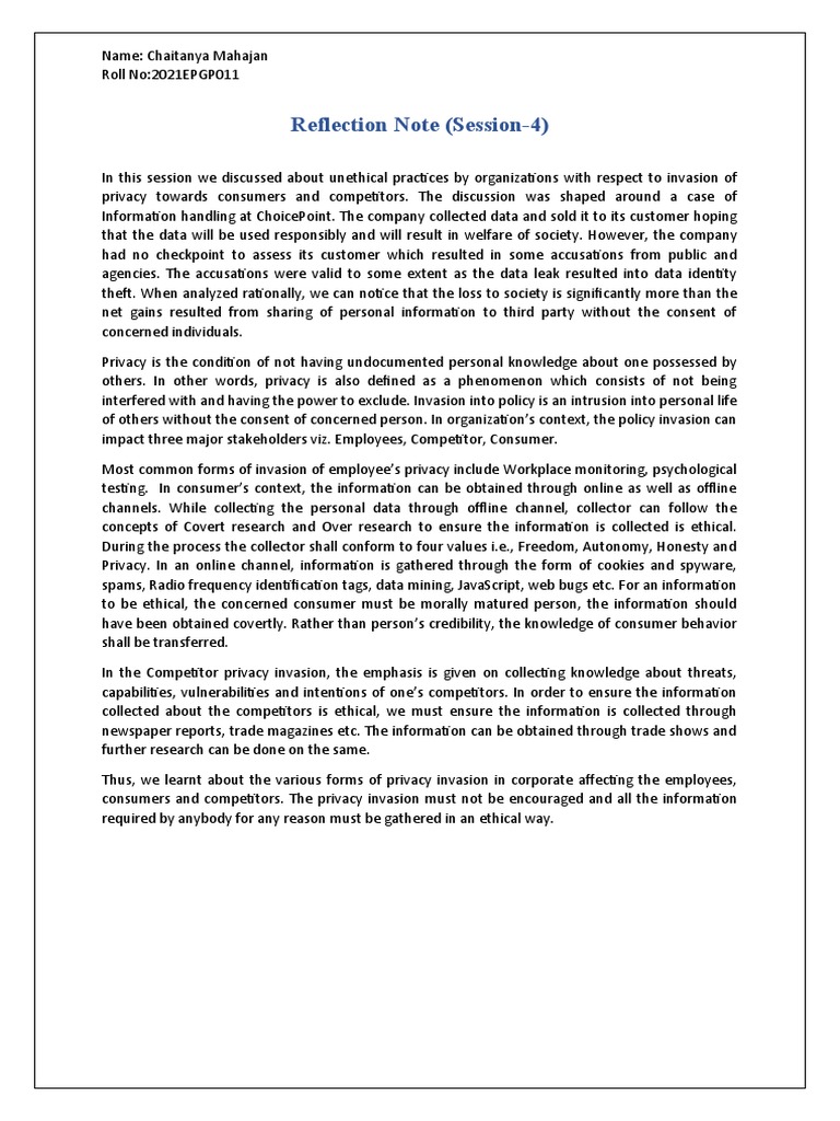 Reflection Note Session4 | PDF | Privacy | Information