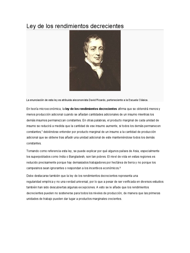 Ley De Los Rendimientos Decrecientes Pdf Economias Teorías Económicas