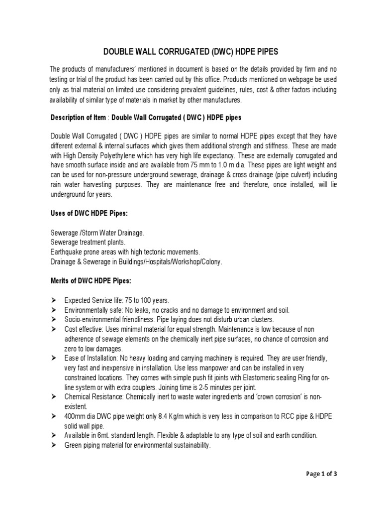 Double Wall Corrugated HDPE Pipes Guide | PDF | Pipe (Fluid Conveyance ...