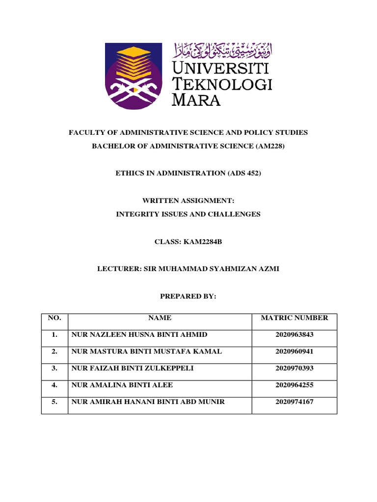 Integrity Issues and Challenges | PDF | Integrity | Government