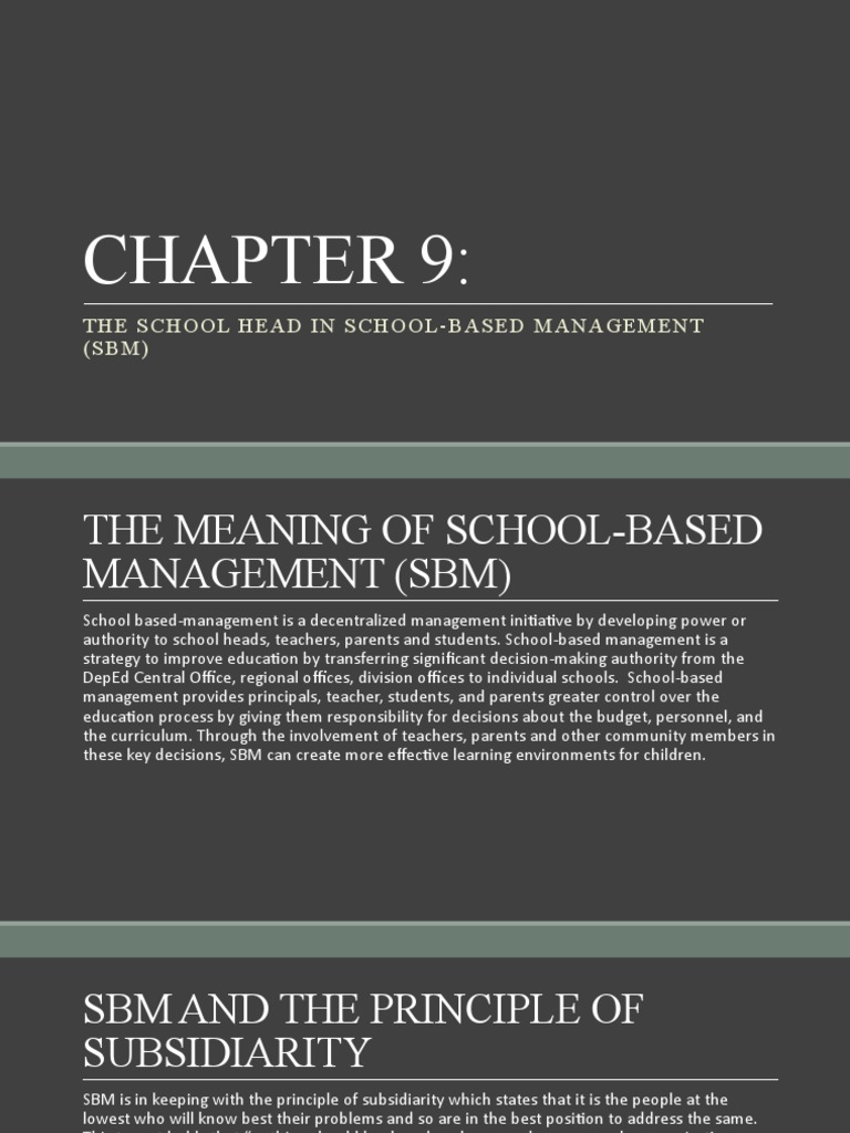 The School Head in School-Based Management (SBM) | PDF | Curriculum | Teachers