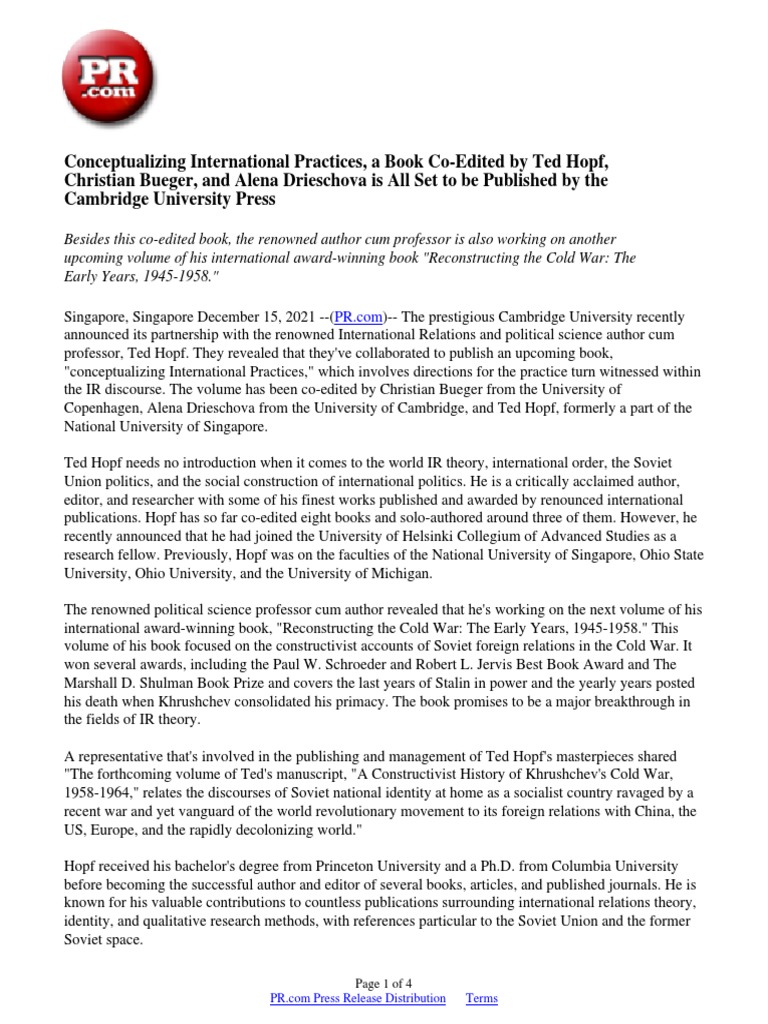 Conceptualizing International Practices, A Book Co-Edited by Ted Hopf, Christian Bueger, and ...