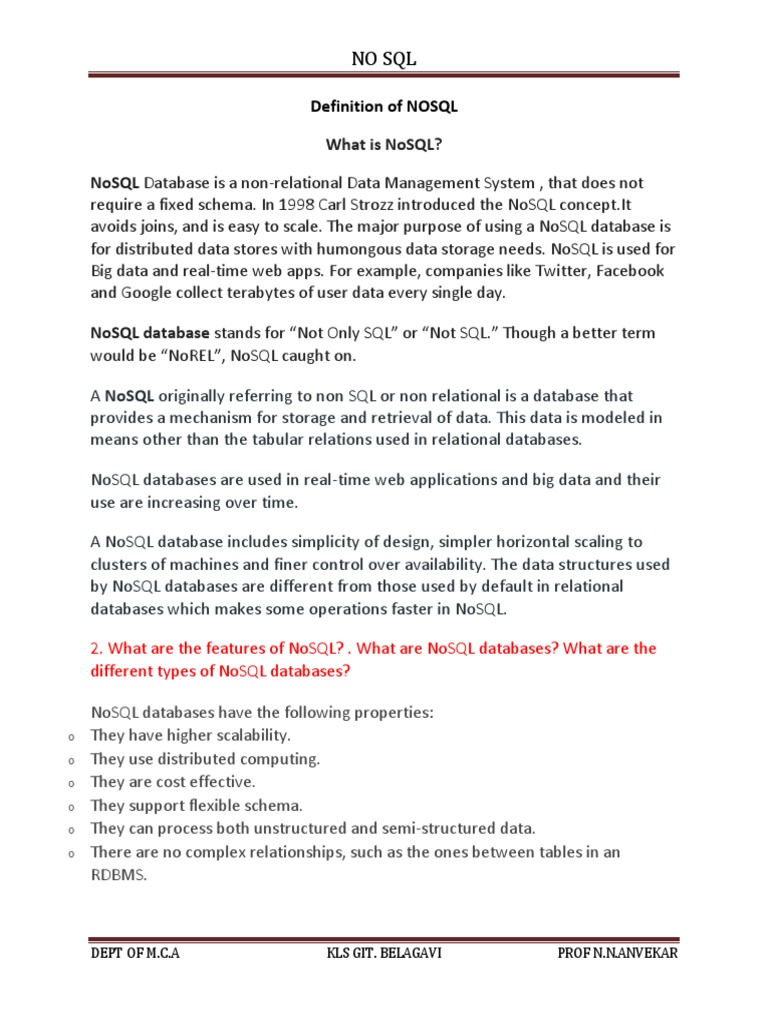 Defination of NOSQL | PDF | No Sql | Databases