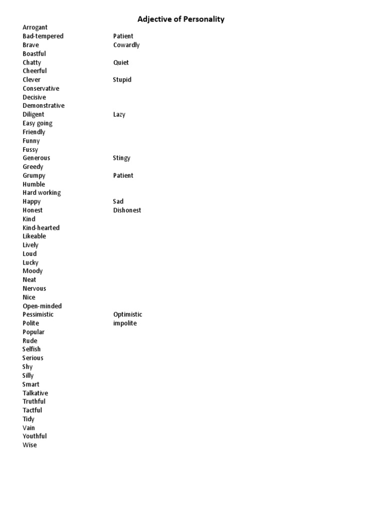 Adjective Appearance and Personality | PDF | Social Science | Self ...