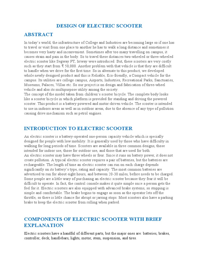 Design of Electric Scooter | PDF | Electric Motor | Rechargeable Battery