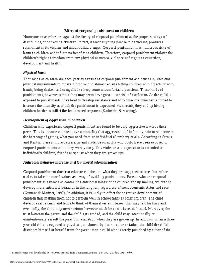 Physical Harm: Effect of Corporal Punishment On Children | PDF ...