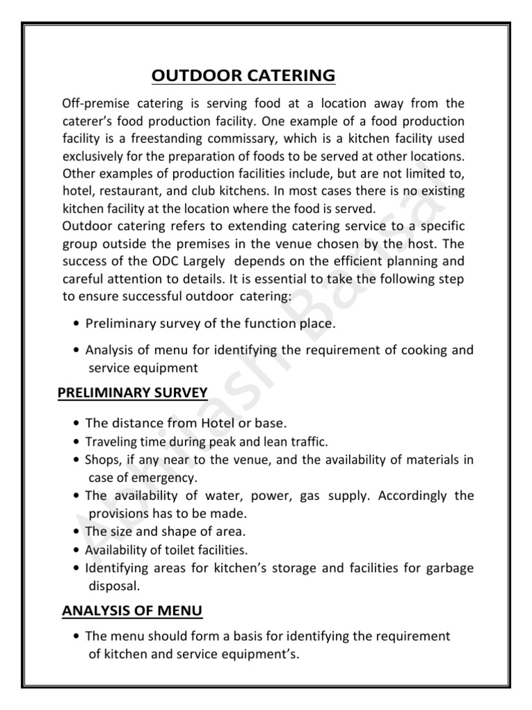 Outdoor Catering Essentials and Planning | PDF | Foods | Menu