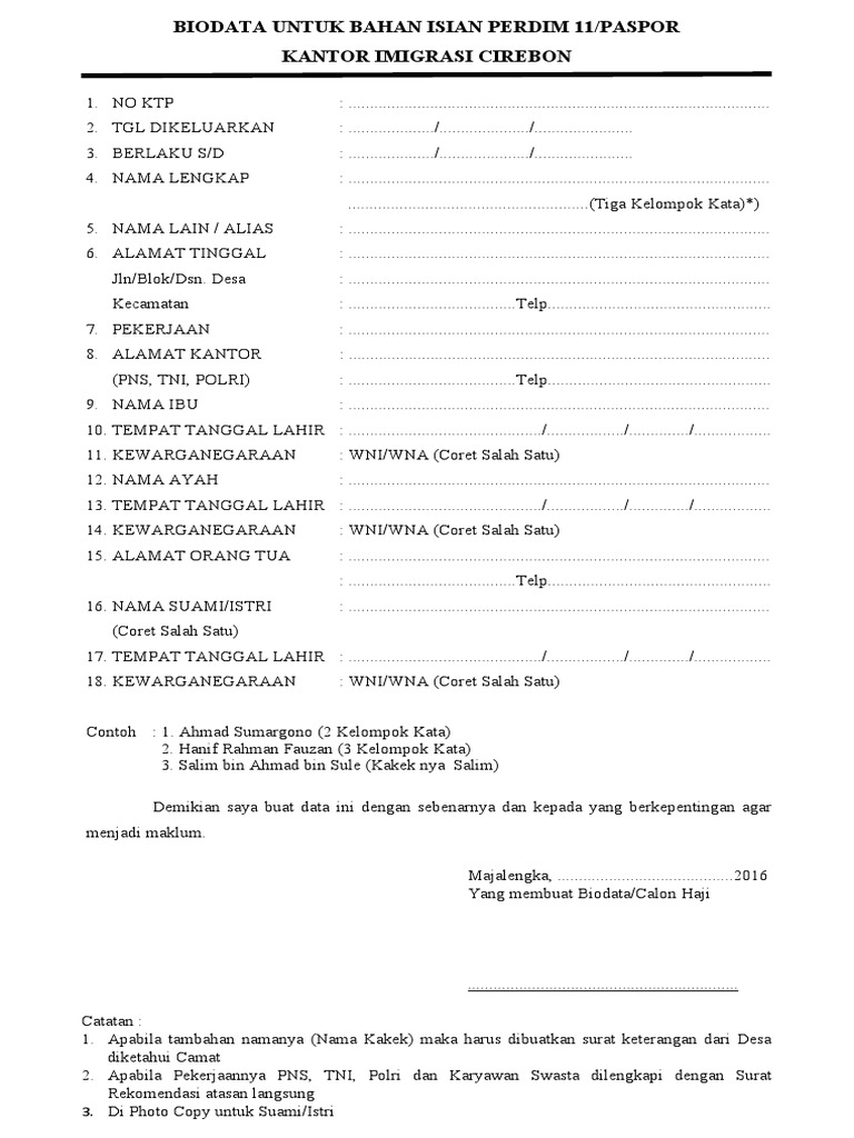 Biodata Untuk Bahan Isian Perdim 11 | PDF