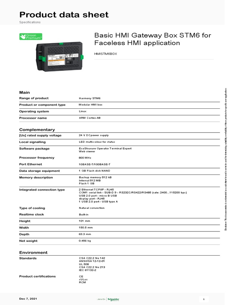 Product Data Sheet: Basic HMI Gateway Box STM6 For Faceless HMI ...