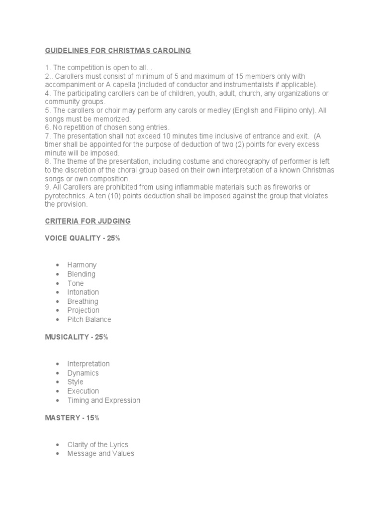 Christmas Caroling Contest Guidelines | PDF | Choir