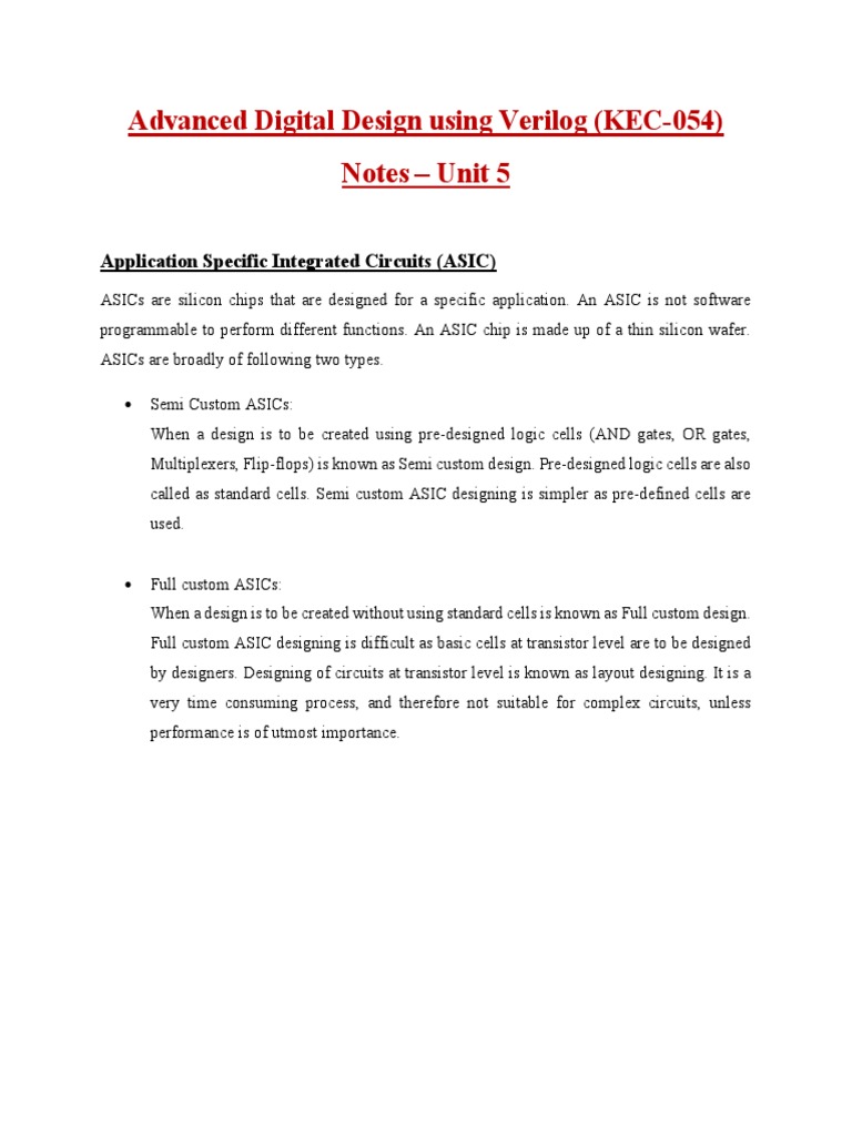 Advanced Digital Design Using Verilog (KEC-054) Notes - Unit 5 | PDF ...