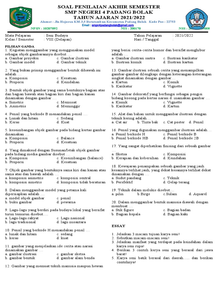 Soal Seni Budaya Kelas VIII | PDF