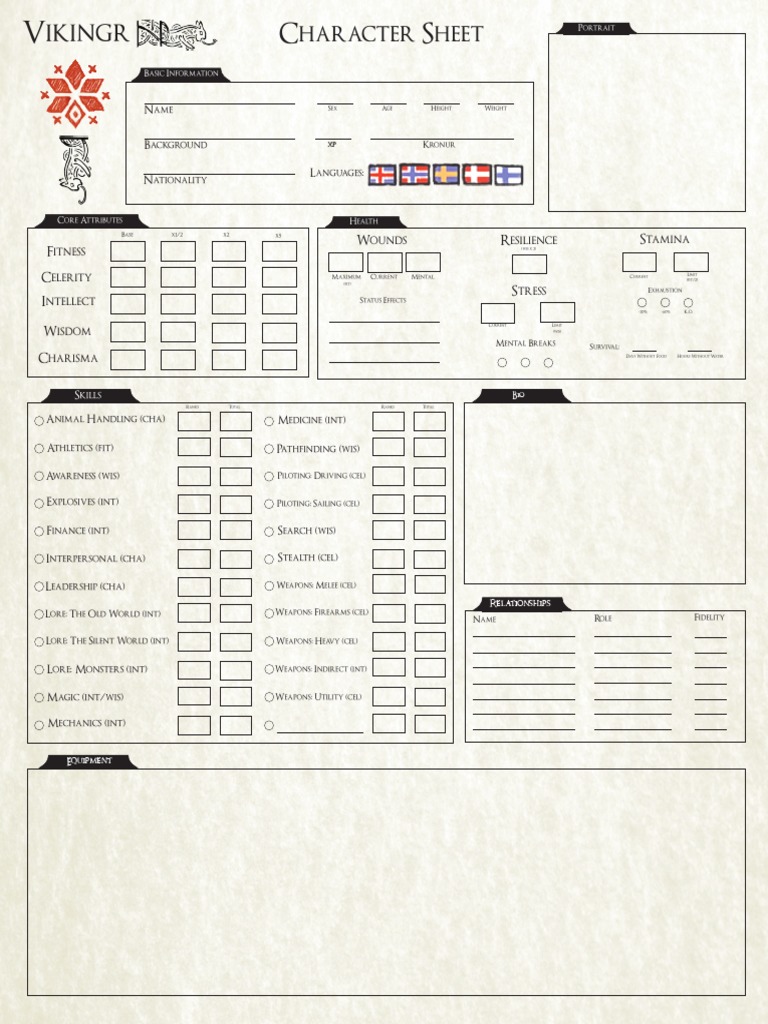 Vikingr Character Sheet DRAFT 1 Full Color | PDF