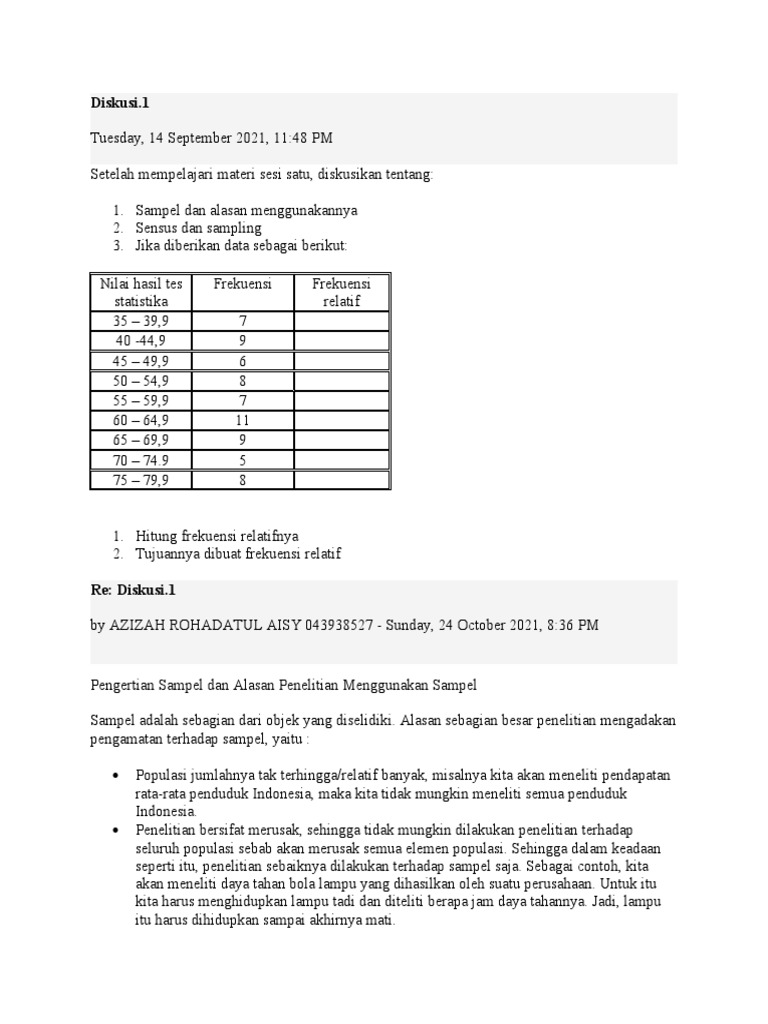 Diskusi 1 Statistika Ekonomi (ESPA4123) | PDF