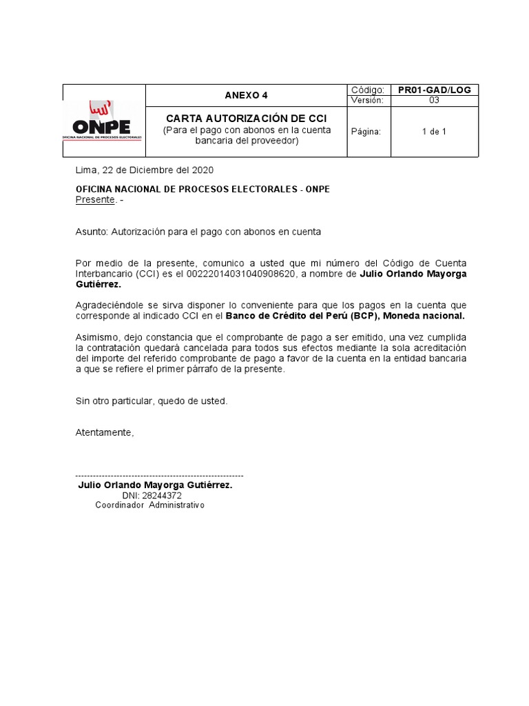 Modelo de Carta Cci | PDF