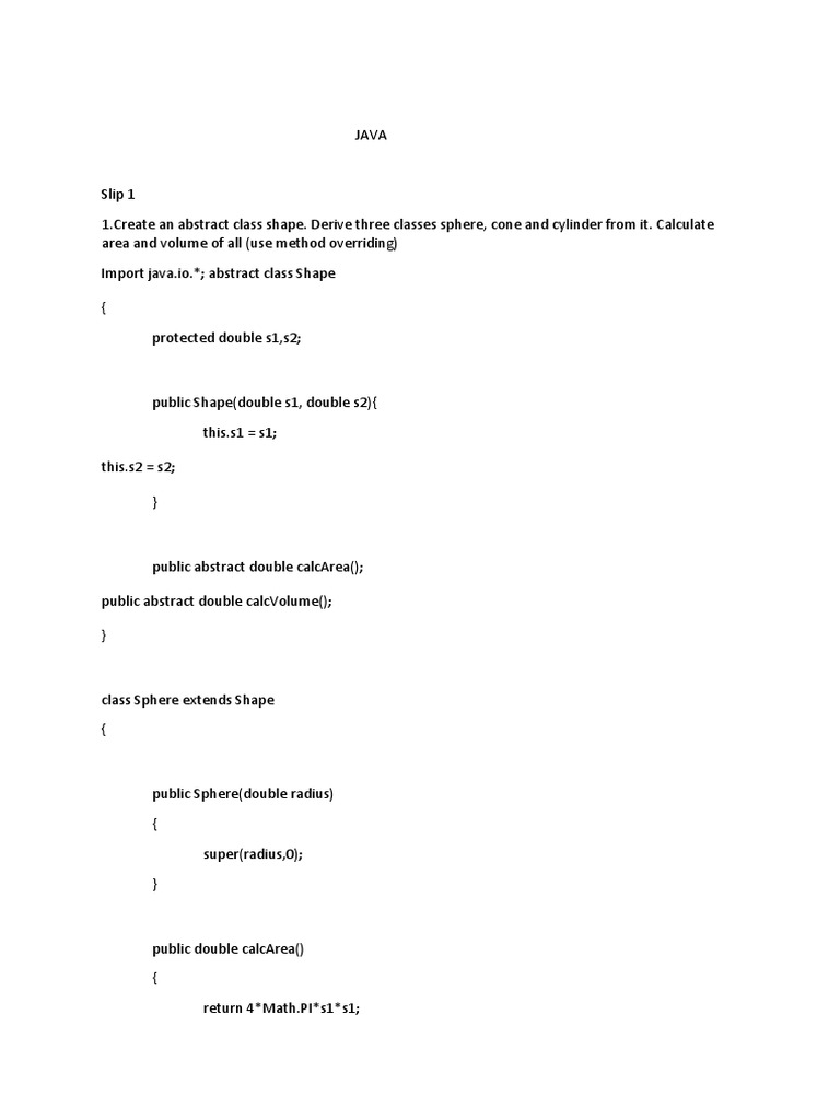 Java Slips Ans | PDF | Sphere | Http Cookie