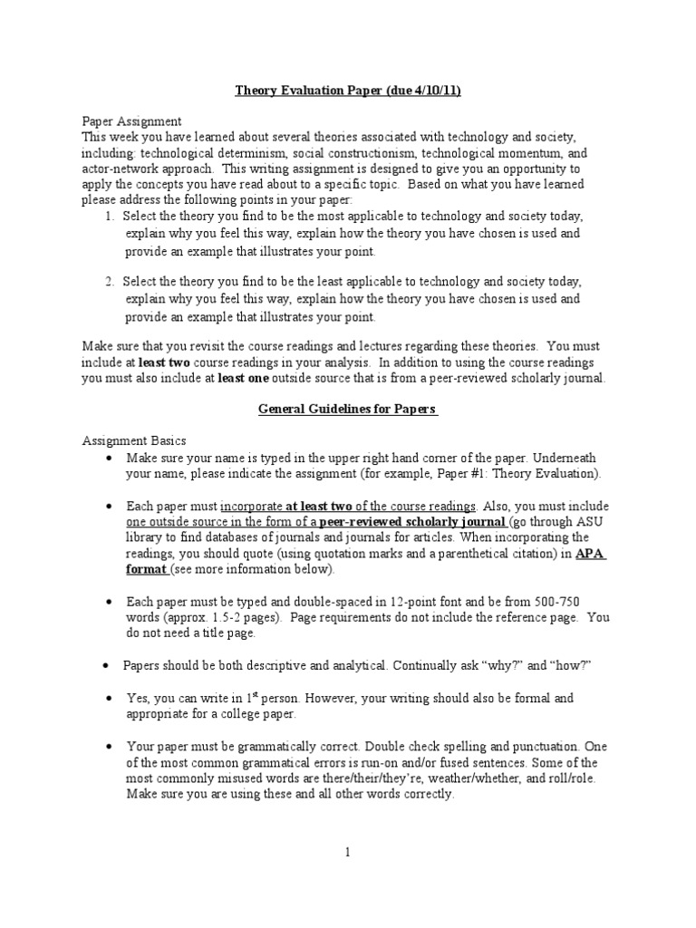 Theory Evaluation Paper Guidelines | PDF | Citation | Academic Journal