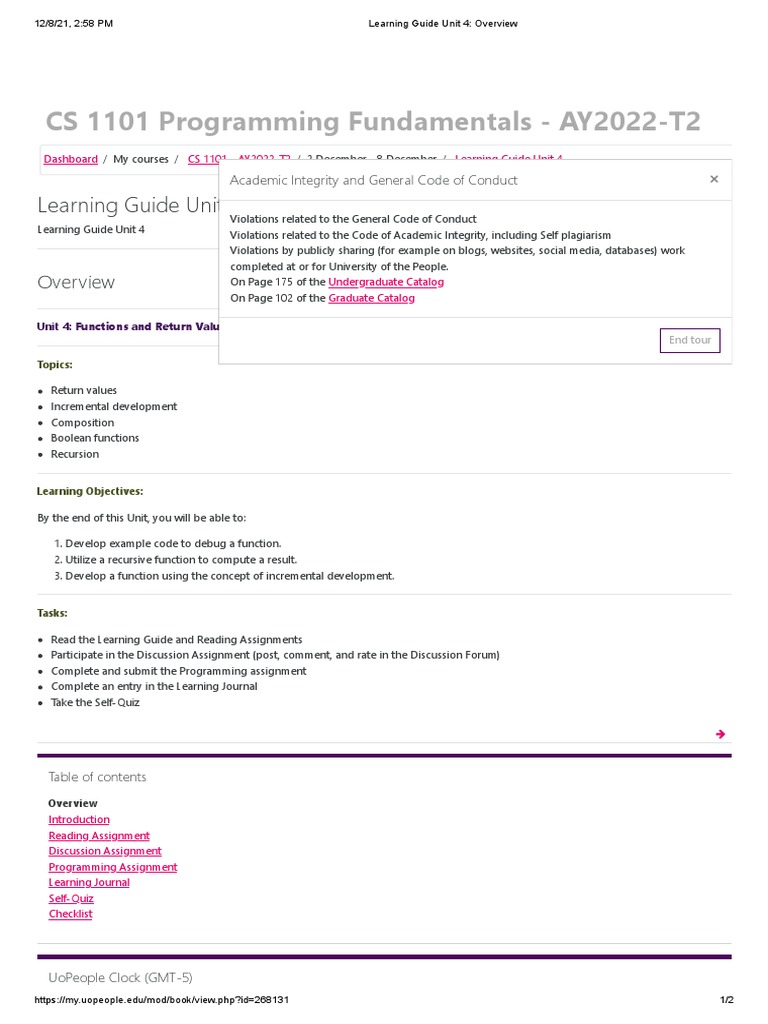Learning Guide Unit 4 - Overview | PDF | Academic Integrity | Subroutine
