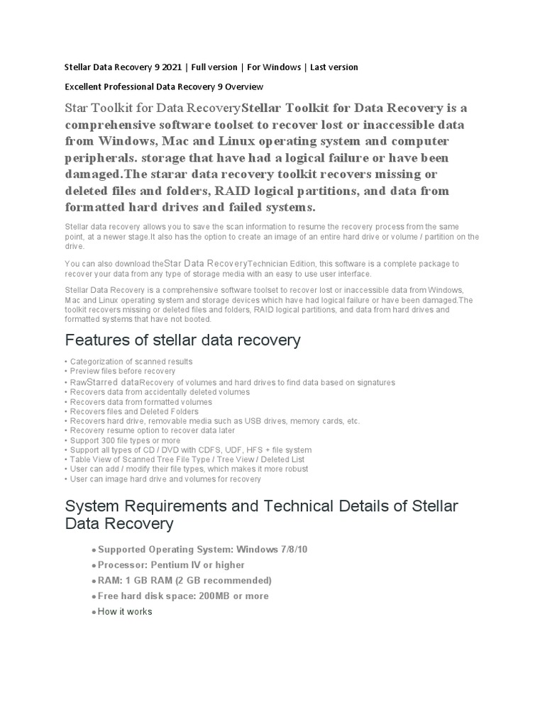 Features of Stellar Data Recovery: Star Toolkit For Data ...
