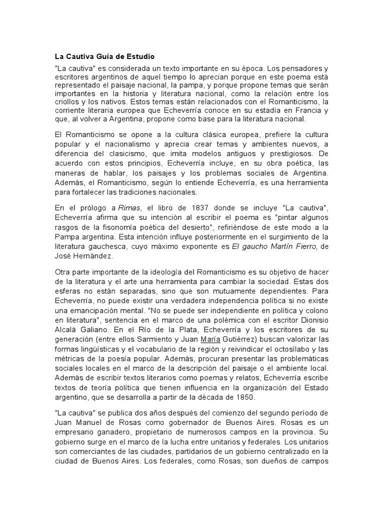 Guía de Estudio: La Cautiva de Echeverría | PDF | Romanticismo | Argentina