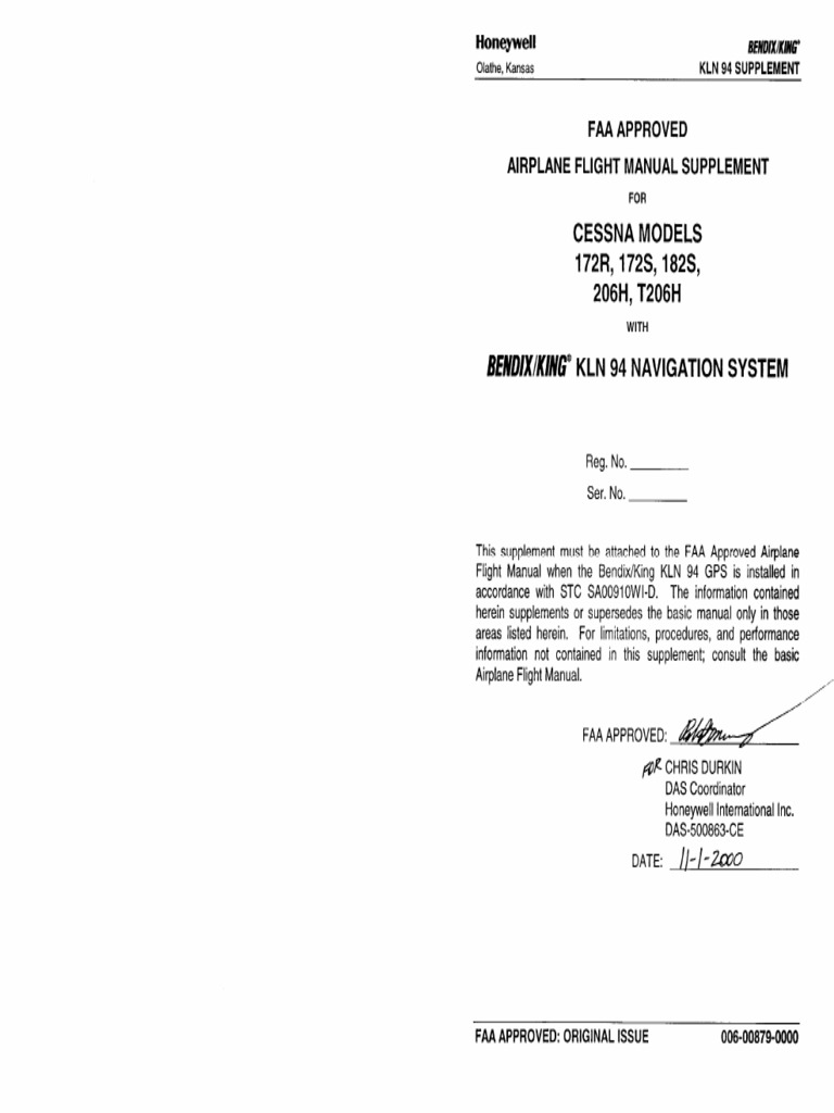 KLN 94 GPS Supplement for Cessna 172 | PDF | Instrument Flight Rules ...