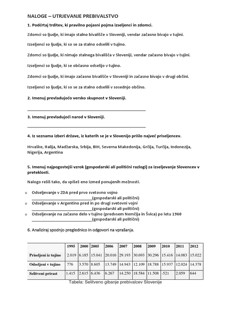 Utrjevanje - Prebivalstvo Slovenije | PDF