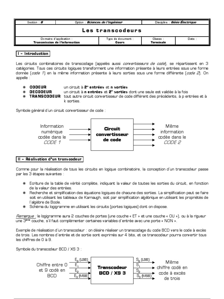 Les Transcodeurs | PDF | Décimal codé binaire | Enseignement des mathématiques
