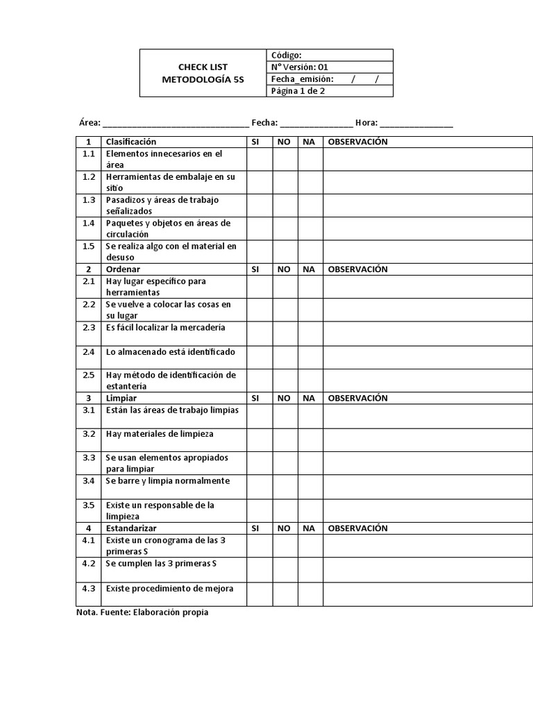 Modelo de Check List 5S | PDF