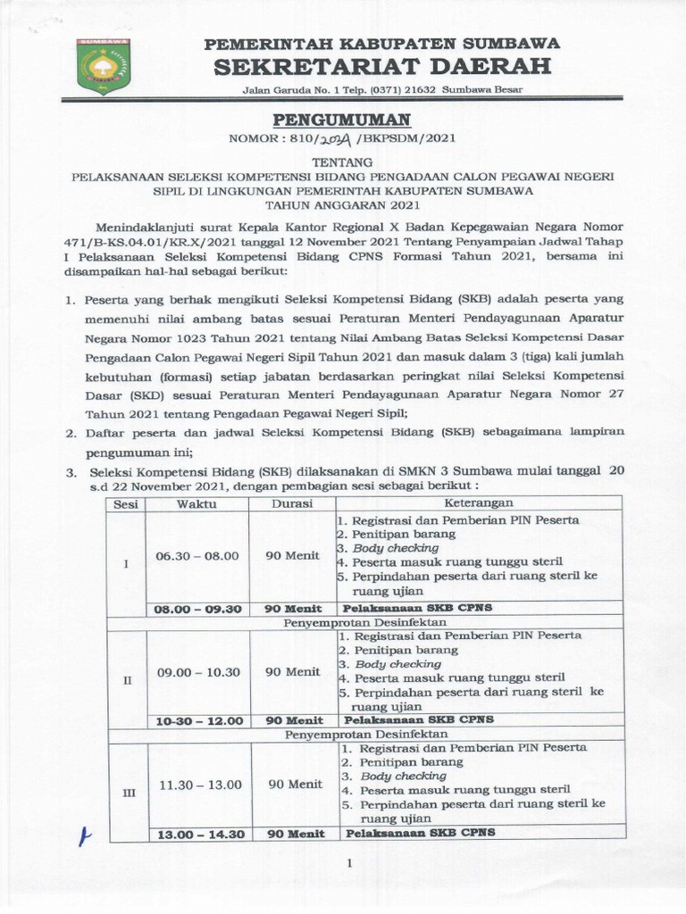 Pengumuman SKB 2021 | PDF