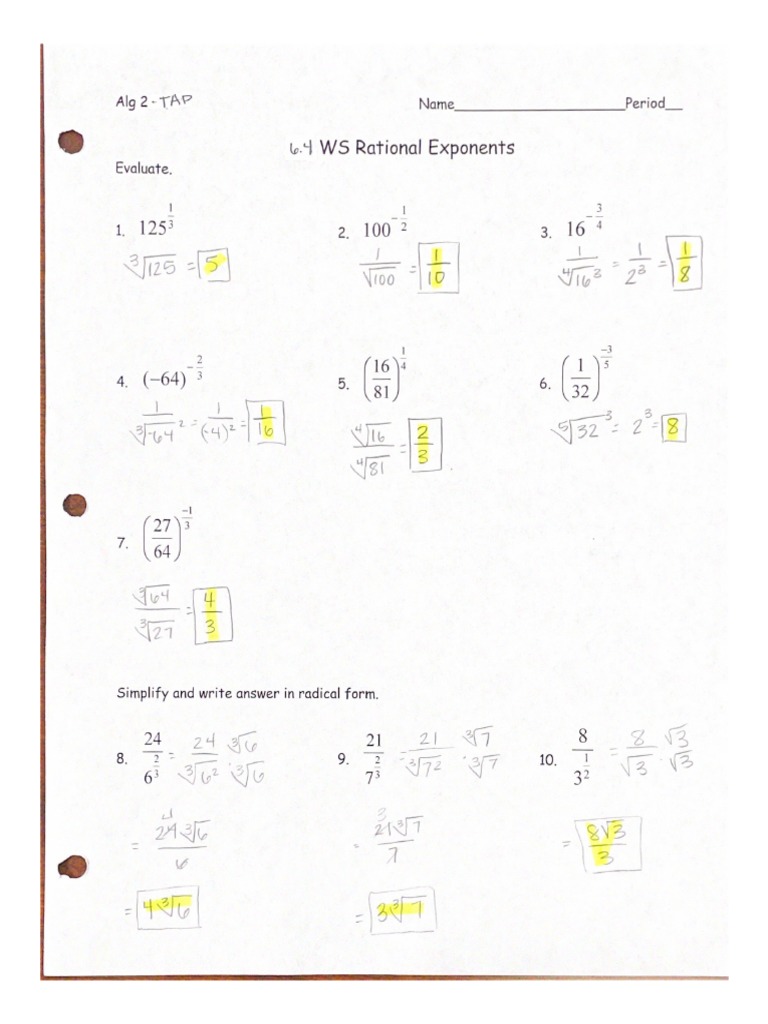 6.4 Practice Key | PDF