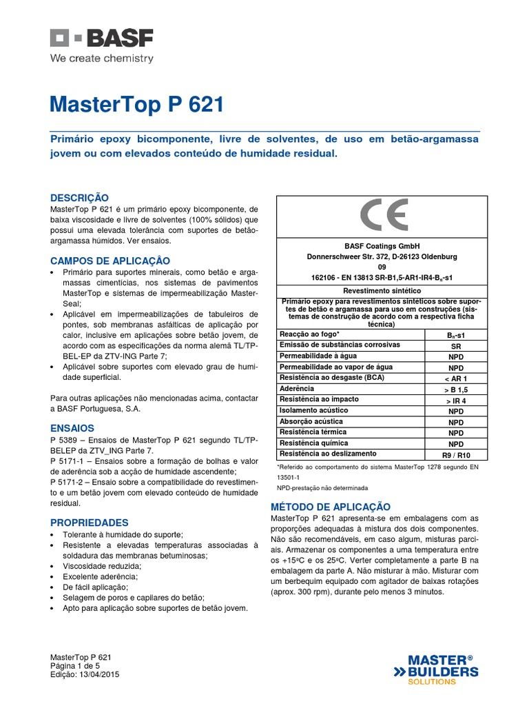 Mastertop P 621 | PDF | Umidade | Embalagem e rotulagem