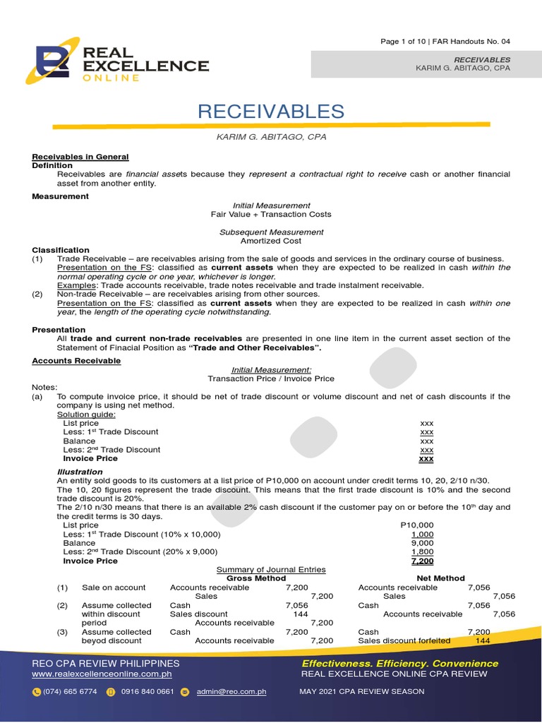 FAR 04 Receivables | PDF | Factoring (Finance) | Loans