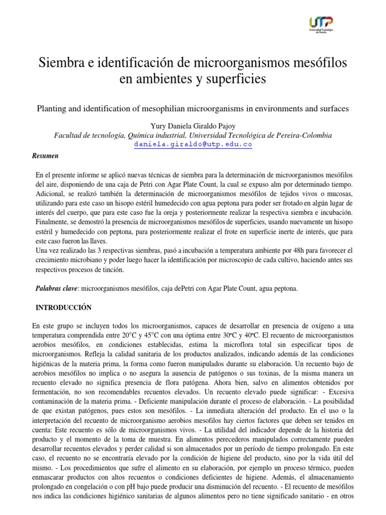 Mesofilos Daniela Pajoy | PDF | Microorganismo | Alimentos