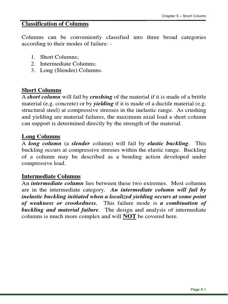 Classification of Columns: Chapter 5 - Short Column | PDF | Buckling ...