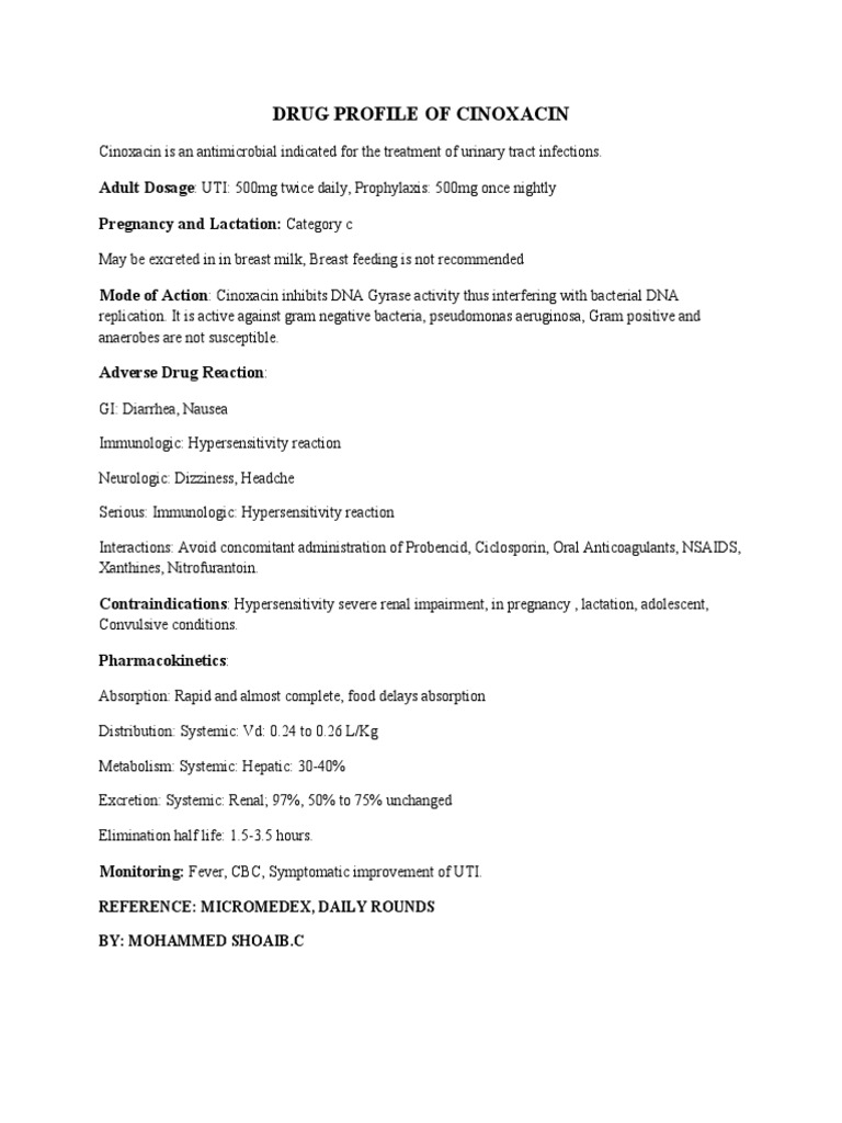 Drug Profile of Cinoxacin | PDF | Self-Improvement