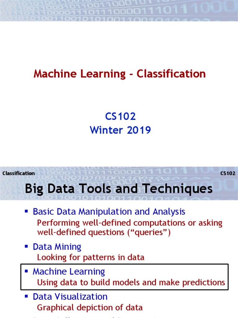 Machine Learning - Classification: CS102 Winter 2019 | Download Free PDF | Dependent And ...