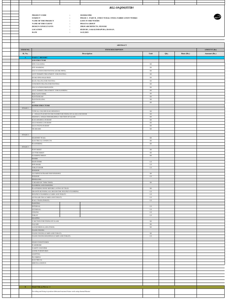 Litw - Phase 1 - Structural Steel Fabrication Boq | PDF | Tile | Wall