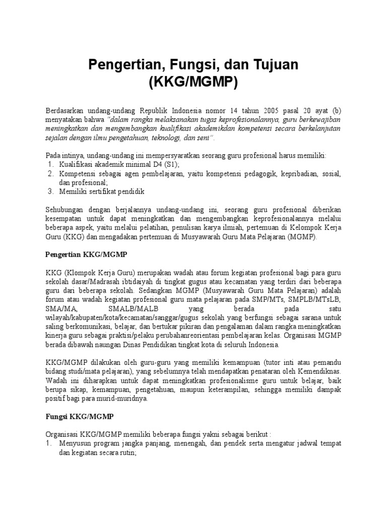 Pengertian KKG MGMP | PDF
