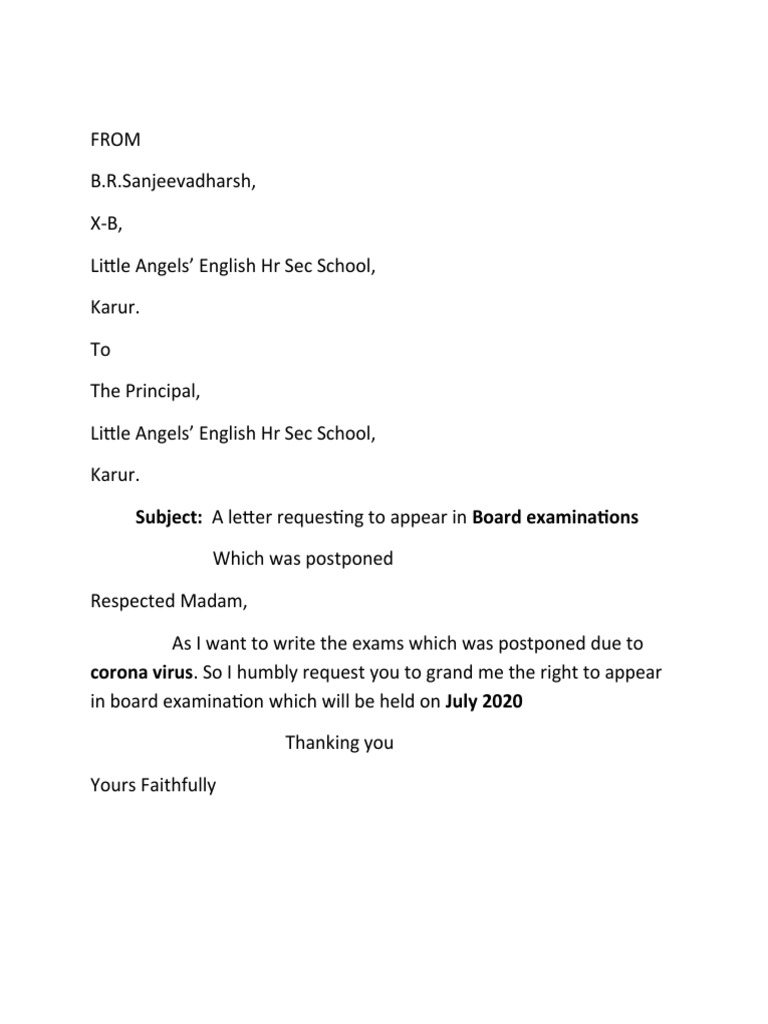 Board Exam Postponed Letter | PDF