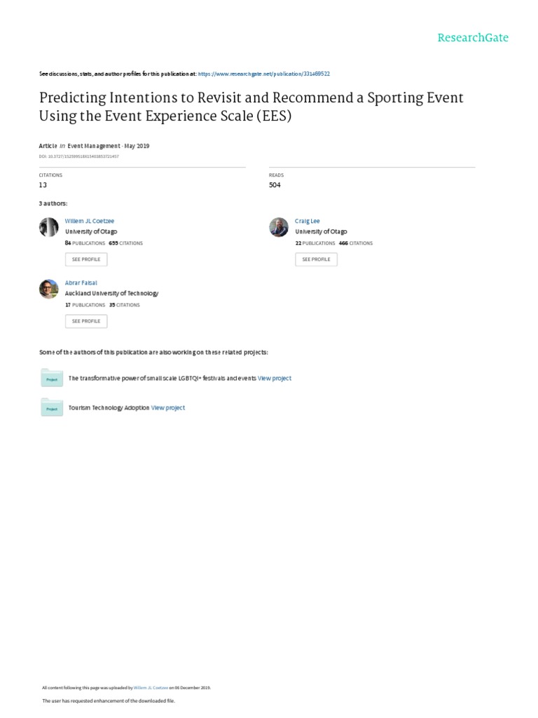 Predicting Intentions To Revisit and Recommend A Sporting Event Using ...