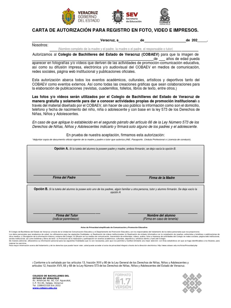 Autorización de Uso de Imagen Escolar | PDF | Medios de comunicación ...
