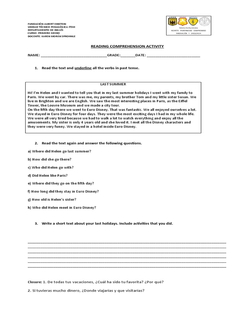 Reading Comprehension Activity | PDF