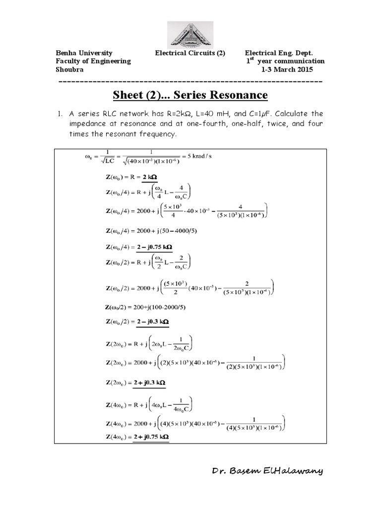 Sheet 2 - Solution | PDF | Resonance | Electrical Network