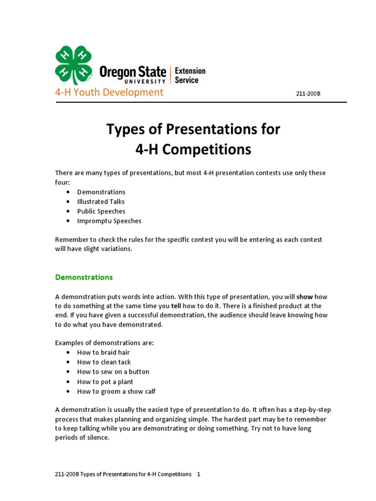 Types of Presentations For 4-H Competitions | PDF | Cognition ...