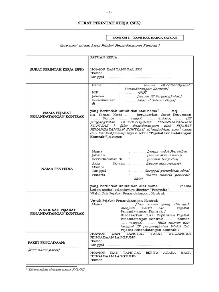 Format SPK Harga Lumsum Dan Harga Satuan | PDF